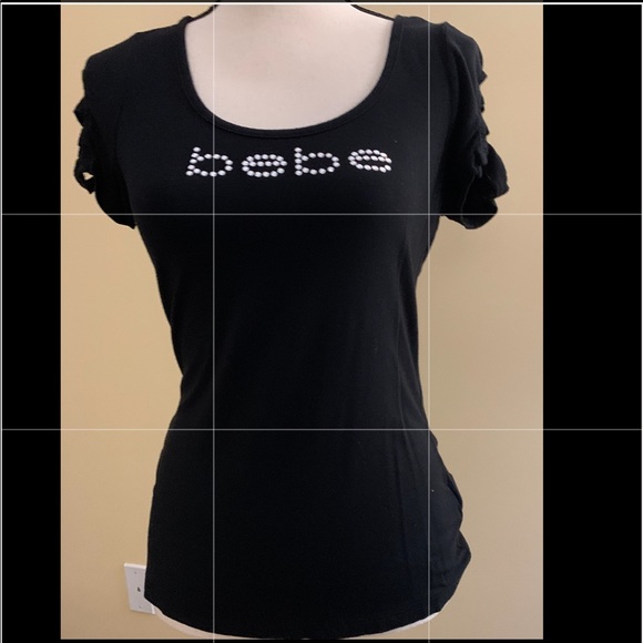 bebe | Tops | Bebe Logo Rhinestone Black T Shirt | Poshmark